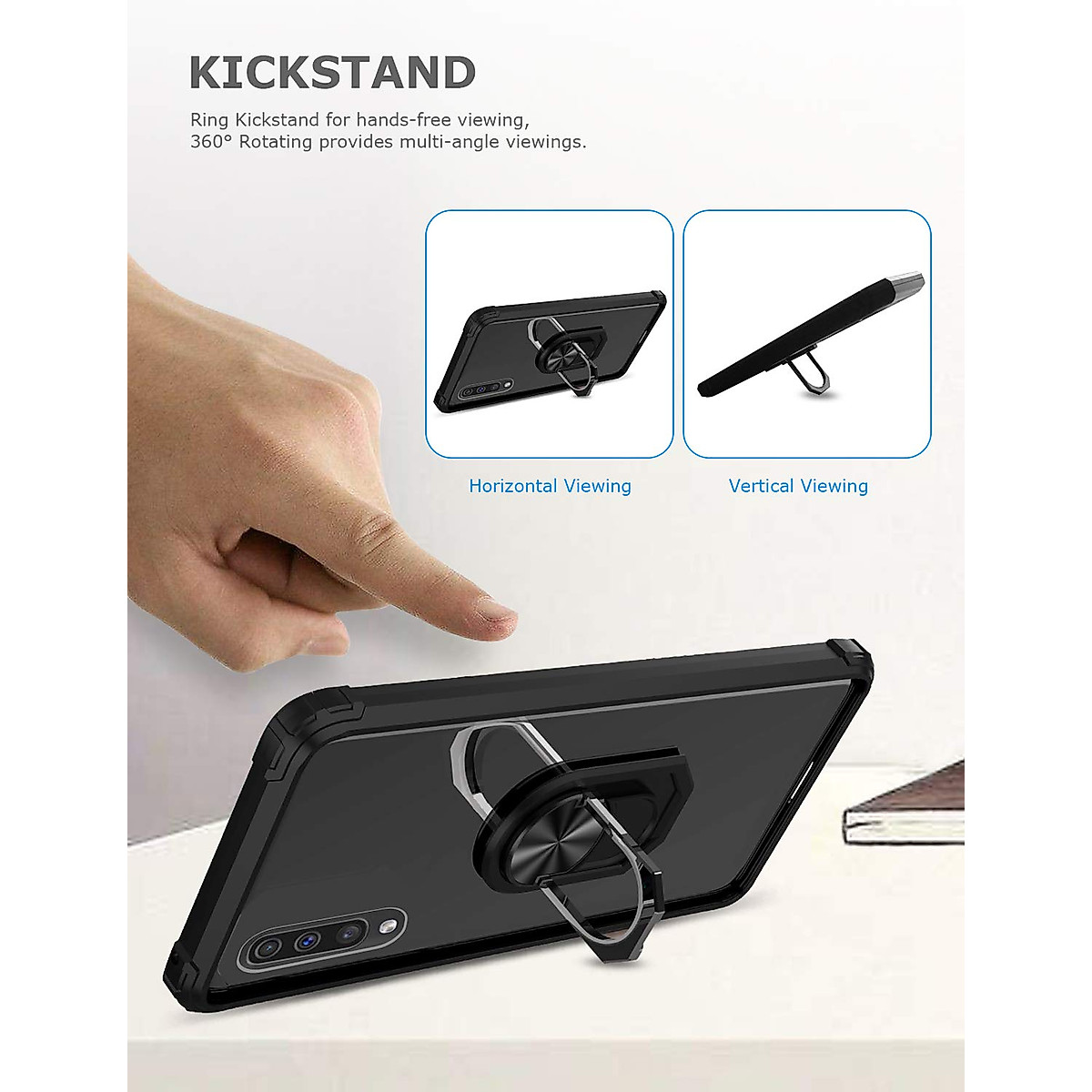 GREATRULY Kickstand Case for Samsung Galaxy A50 / A50s,Drop Protection Clear Case for Galaxy A50 / A50s,Slim Phone Cover Shell,Soft Bumper + Hard Back + Ring Stand Fits Magnetic Car Mount,Black