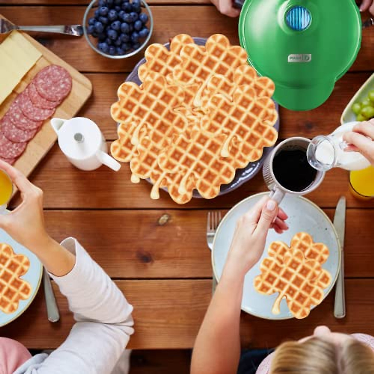 KS Shamrock Shaped Mini Waffle Maker Home Kitchen Restaurant Party Favor Cookware for St Patricks Day Waffles On the Go Breakfast Dessert Snack Easy to Clean Cooker, 1 count with CUSTOM KS Luggage Tag