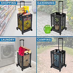 Mount-It! Mesh Rolling Utility Cart, Folding and Collapsible Hand Crate on Wheels, 55 Lbs Capacity