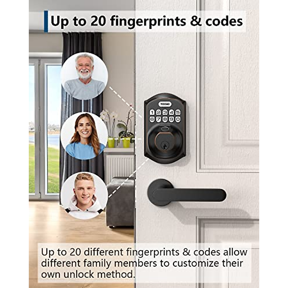 TEEHO TE002 Fingerprint Door Lock - Keyless Entry Door Lock with Keypad - Electronic Deadbolt Keyed Entry - Front Door Lock - Combination Door Lock - Easy Installation - Oil-Rubbed Bronze