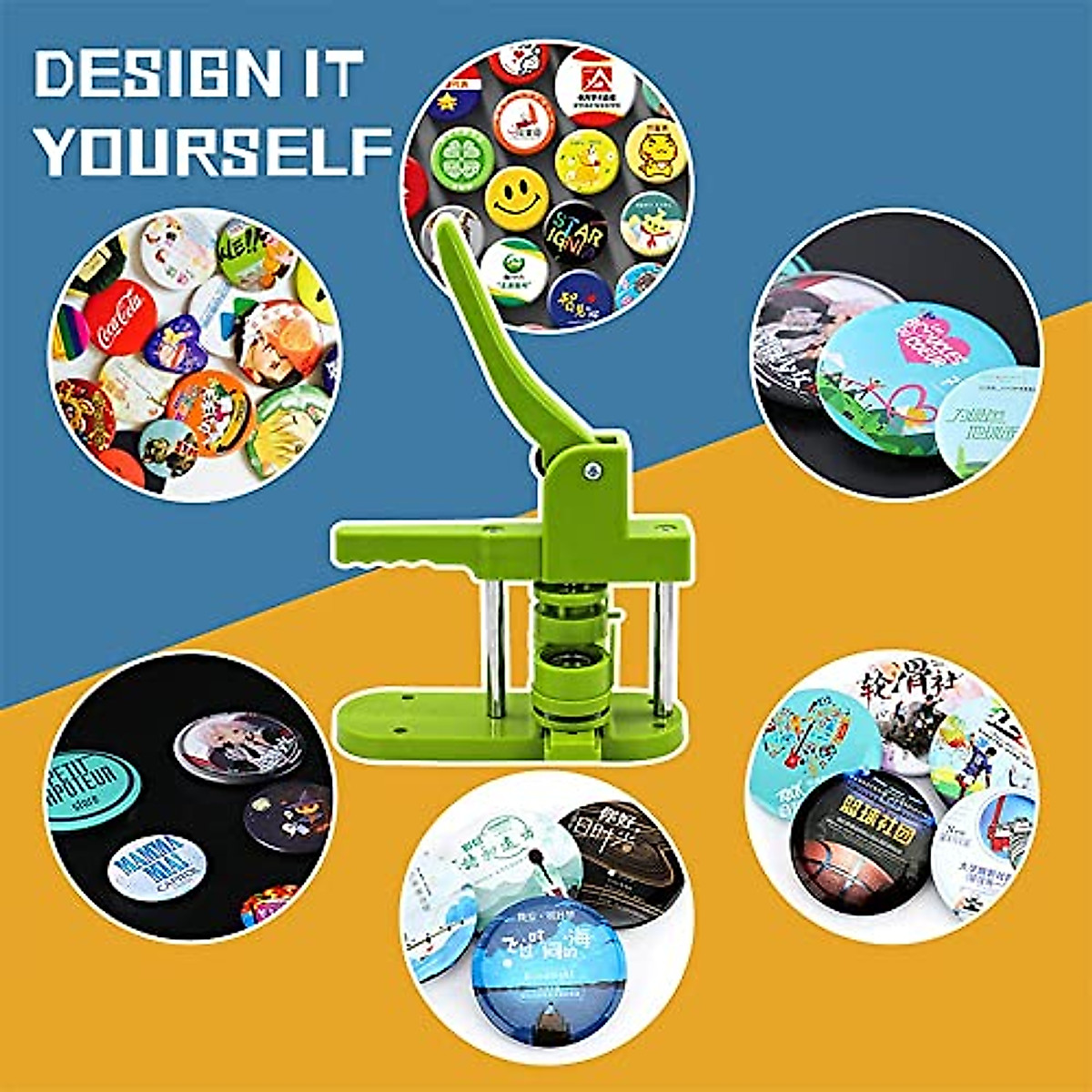 Onetuon Button Badge Maker Machine kit 37mm (1-1/2 inch) DIY Pin Button Maker Press Machine Badge Punch Press with Free 100pcs Button Parts&Pictures&Circle Cutter (1-1/2INCH (37MM))