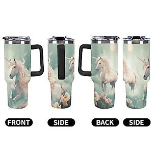 LLUTSNTH 40 Oz Vacuum Tumbler with Black Handle Leakproof Insulated Tumbler Two Horses Are Flying Stainless Steel Travel Mug with Lid And Straw Coffee Cup Cute Water Bottles Cup Holder Friendly