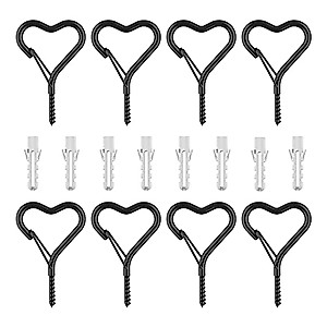 sovunis 8 Pack Q-Hanger, Screw Hooks for Hanging Outdoor Lights, Q Hanger Hooks with Safety Buckle, Windproof Screw Hooks for Hanging Plants Christmas Lights, Cup Eye Hooks [Heart Shape]