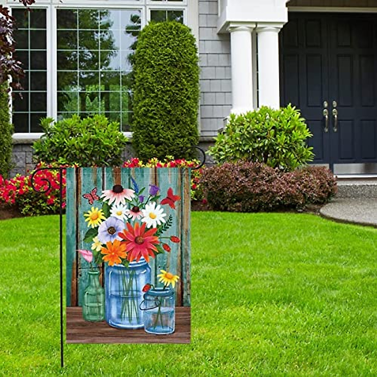 Spring Garden Flag 12 x 18 Inch Burlap Double Sided Vertical Welcome Spring Summer Flags Vase Flower Garden Yard Banners for Outside Seasonal Decoration