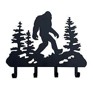 Top Brass Bigfoot Sasquatch Metal Wall Hooks - 4 Strong Hooks for Keys, Caps, Jackets, Bags - Rustic Cabin, Lodge, Mountain Art Decor