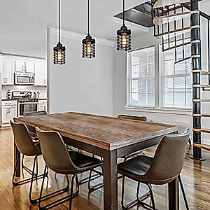 LNC Rustic Pendant Lighting for Kitchen Island, Retro Vintage Pendant Light Fixture with Metal Cage Shade, Mini Hanging Pendant Lights Adjustable for Kitchen Sink, Dining Room, Bedroom, Foyer, 3.9”D