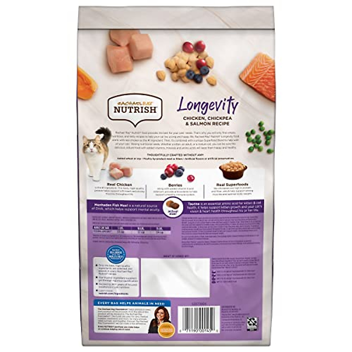 Rachael Ray Nutrish Longevity Premium Natural Dry Cat Food, Chicken with Chickpeas & Salmon Recipe, 3 Pounds