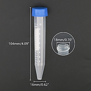 Kesell 10ml Centrifuge Tube Conical Bottom Blue Screw Cap with Clear Graduation and Writing Area, Pack of 20
