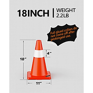 BATTIFE 12Pack Traffic Safety Cones 18" inch with Reflective Collars PVC Orange Construction Cones for Home Driveway Road Parking Use
