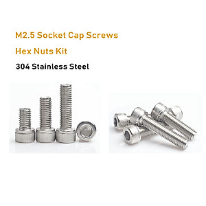binifiMux 190pcs M2.5 Hex Socket Cap Screws and M2.5 Hex Nuts Assortment Kit with Wrench, 304 Stainless Steel Silver Tone