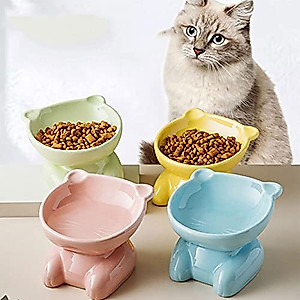 FUUIE Bowls for Food and Water Ceramic Pet Bowl Grain Bowl Cat Bowl High-Foot Bowl Guard Cat Bowl Water Bowl Anti-Black Chin Beveled Edge Bowl (Color : Blue)