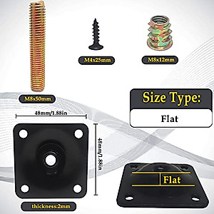 NGe 4set M8 Sofa Leg Mounting Plates,Furniture Sofa Legs Attachment Plates T-Plate,with Hanger Bolts(Black Flat)