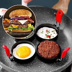 ESCULTORA 6PCS Pancake Ring, Cooking Rings, Nonstick Black Coated Metal Egg Ring with Anti-scald Handle for Griddle, DIY Sandwich Eggs, English Muffin, Pancakes, Burger, Breakfast