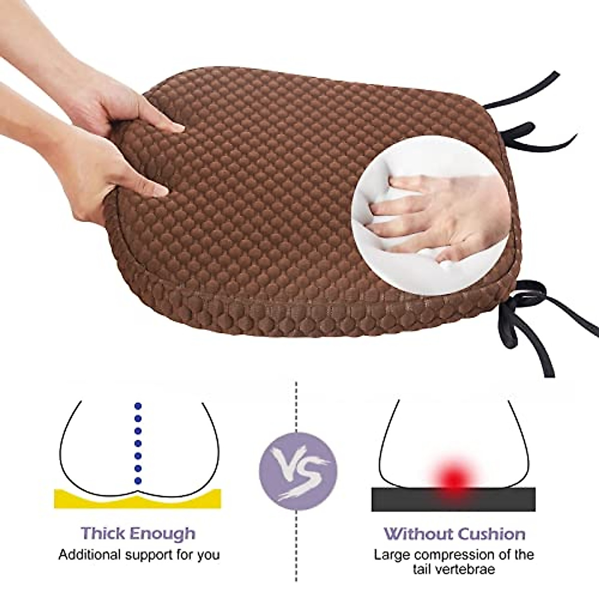 Big Hippo Kitchen Chair Pads Chair Cushion for Dining Chairs,Memory Foam Indoor Seat Cushion Wooden Metal Chair Cushions with Ties,Dining Seat Cushion with Machine Washable Cover,16" x 17", Brown