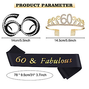 KYZCROTW 60th Birthday Gift for Women, 60th Birthday Tiara, Sash and Glasses Set for 60 Years Old Birthday Party Decoration and Supplies Suit Women & Mom & Grandmother