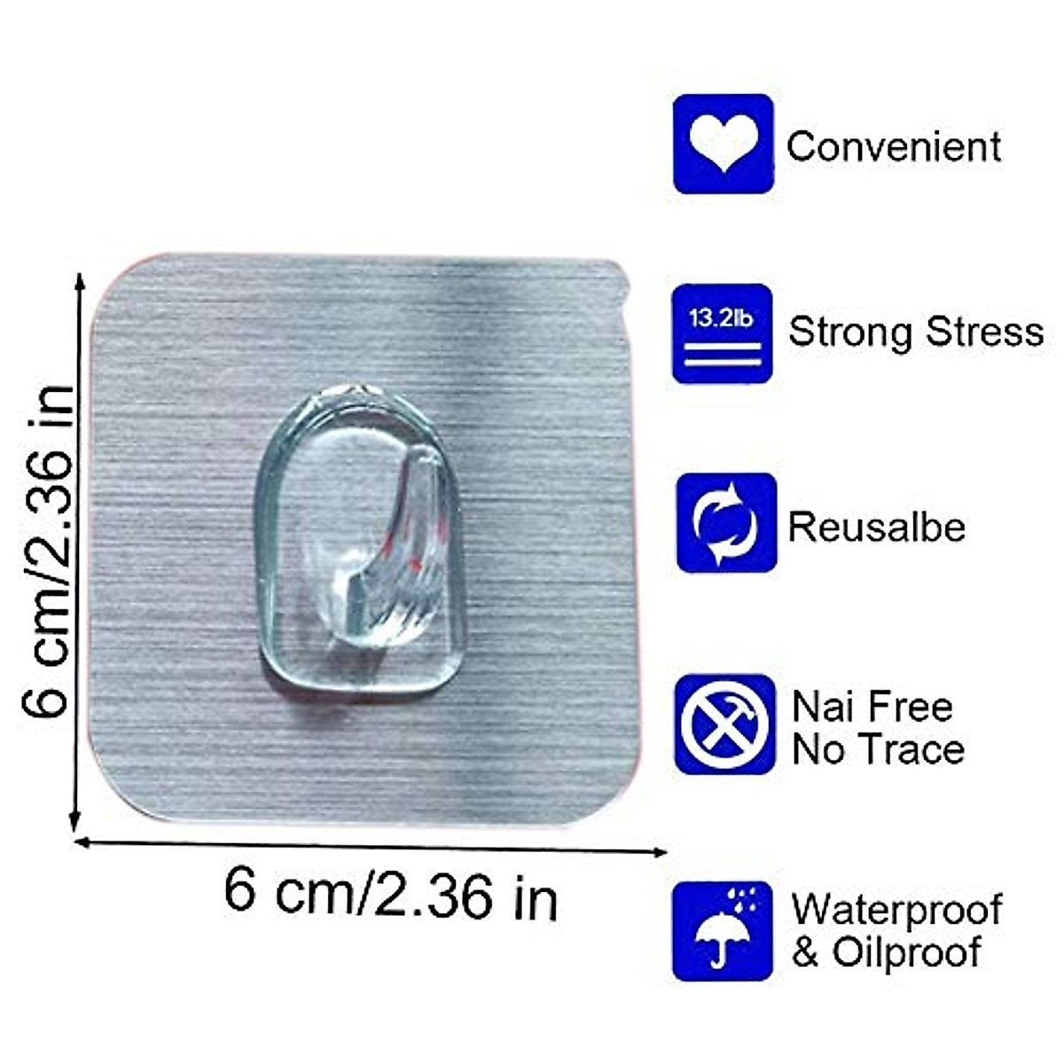 BODINGTAI Wall Hooks, Self Adhesive Hooks, Multicolor Transparent Plastic Reusable Heavy Duty Hook No Trace No Scratch Waterproof and Oilproof for Kitchen Bathroom Storage Room Office.
