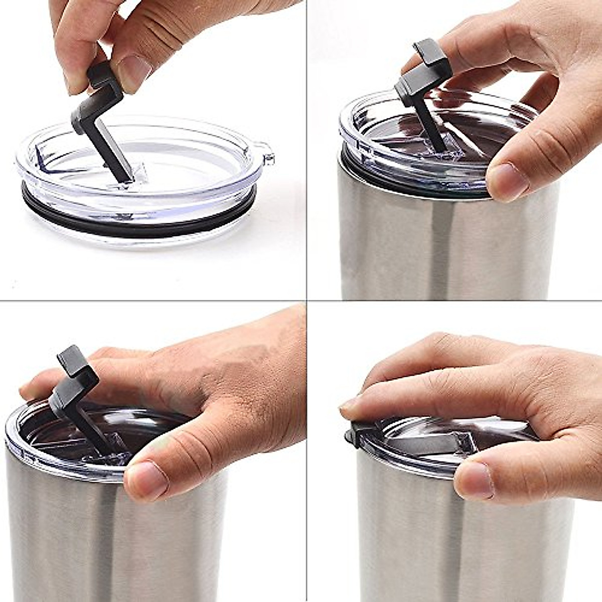 Weierken 20oz 2 Lids with Slider Spill Resistant Vacuum Replacement Black Locking Closure for Yeti Tumbler, No Leak with Closure Cup Fit Open/Close 3 INCH DIAMETER Travel Lid or Sports Bottle