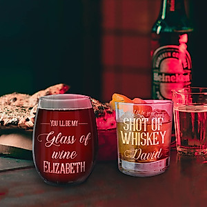 Couples Gifts - Personalized Wine & Whiskey Glasses - Mr & Mrs - His & Hers Anniversary Gift for Couple - Cool Couple Gifts for Boyfriend, Girlfriend, Husband, Wife or Fiancee - New Home Essentials