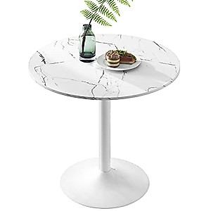 Modern Round Dining Table 31.5" - Round Dining Table with Faux Marble Top and Pedestal Base - Mid-Century Leisure Table White - Modern Round Coffee Table for Kitchen, Dining Room, Living Room