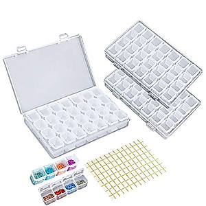 Terokota 3Pack 28 Grids Diamond Art Containers, Diamond Painting Bead Storage Box, Diamond Embroidery Gem Organize Case with 112Pcs Stickers