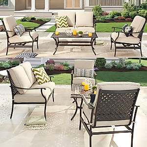 PatioFestival Patio Conversation Set 4-Piece Cushioned Outdoor Furniture Sets with All Weather Frame for Porch Backyard Lawn(Beige)