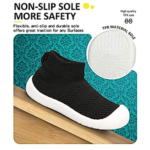 SEBELLST Baby Boy Girl Sneakers Toddler Infant First Walking Shoes Non-Skid Indoor Baby Sneakers Soft Sole Non Slip Cotton Mesh Breathable Lightweight Baby Shoes (Black, 9-12 Months)