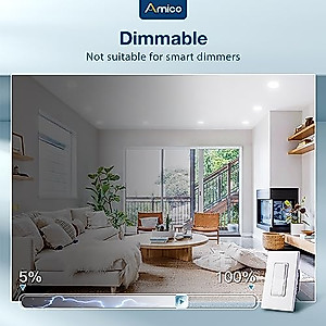 Amico 5/6 inch 5CCT LED Recessed Lighting 12 Pack, 1050LM Ultra-Thin Flat LED Can Lights, Dimmable, IC Rated, 12W Eqv 110W, 2700K/3000K/4000K/5000K/6000K Selectable, Retrofit Installation- ETL & FCC