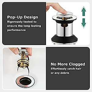 PARLOS Bathroom Sink Drain with Overflow, Metal Pop Up Drain for Vessel Sink, Chrome, 2108501