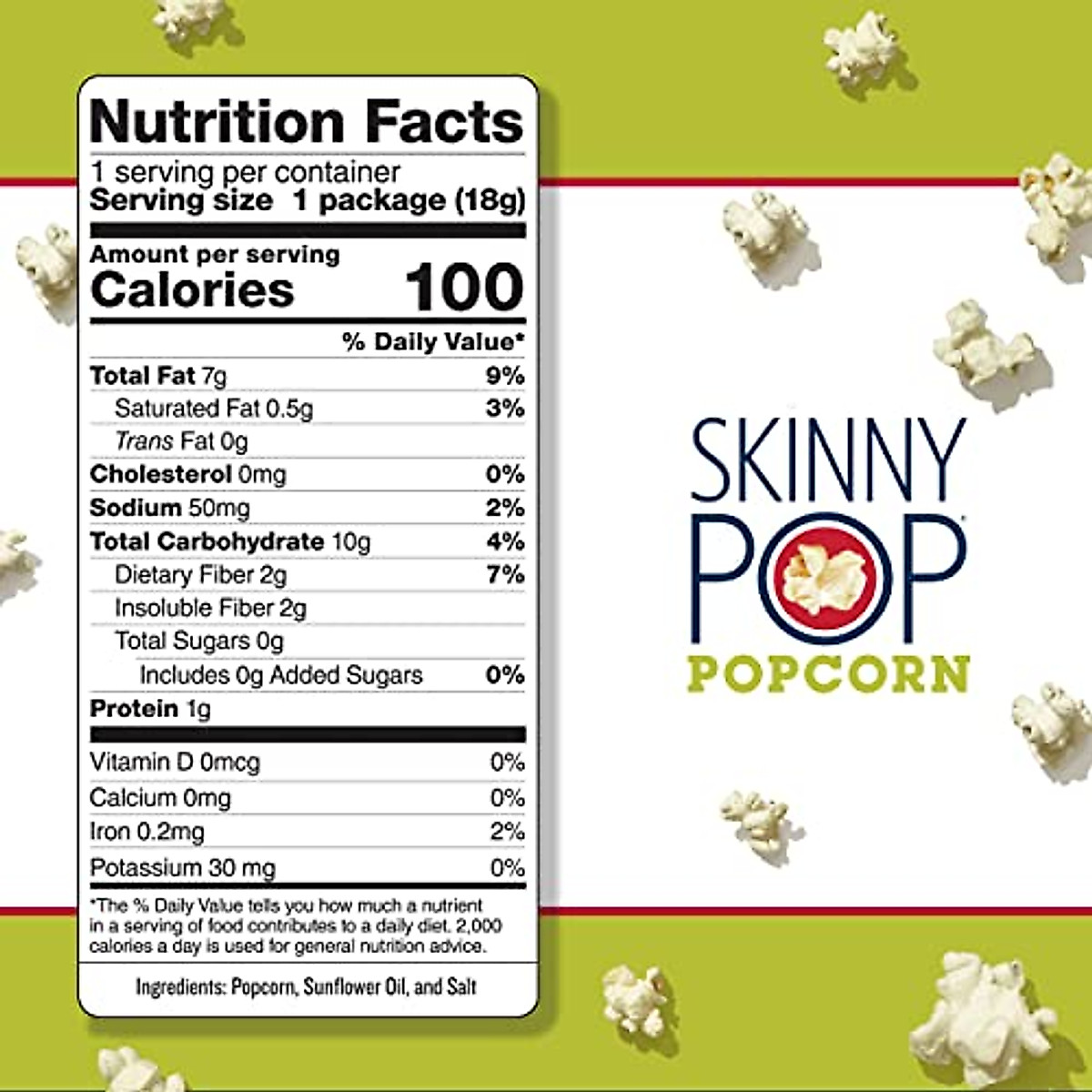 SkinnyPop Original Popcorn, Individual Snack Size Bags, Skinny Pop, Healthy Popcorn Snacks, Gluten Free, 0.65 Ounce (Pack of 30)