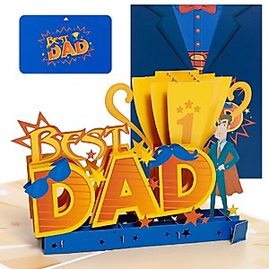 YOULEY Pop Up Fathers Day Card Funny Best Dad Card with Envelope and Note Card Father’s Day Gift Thank You Card Greeting Card Birthday Card for Dad Grandpa from Daughter Son Wife