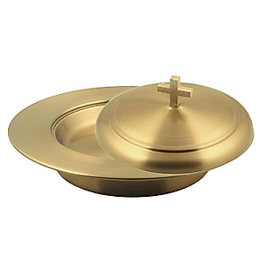 Communion Ware 3 Holy Wine Serving Trays with A Lid & 2 Stacking Bread Plates with A Lid - Stainless Steel (Brass/Gold Shiny)