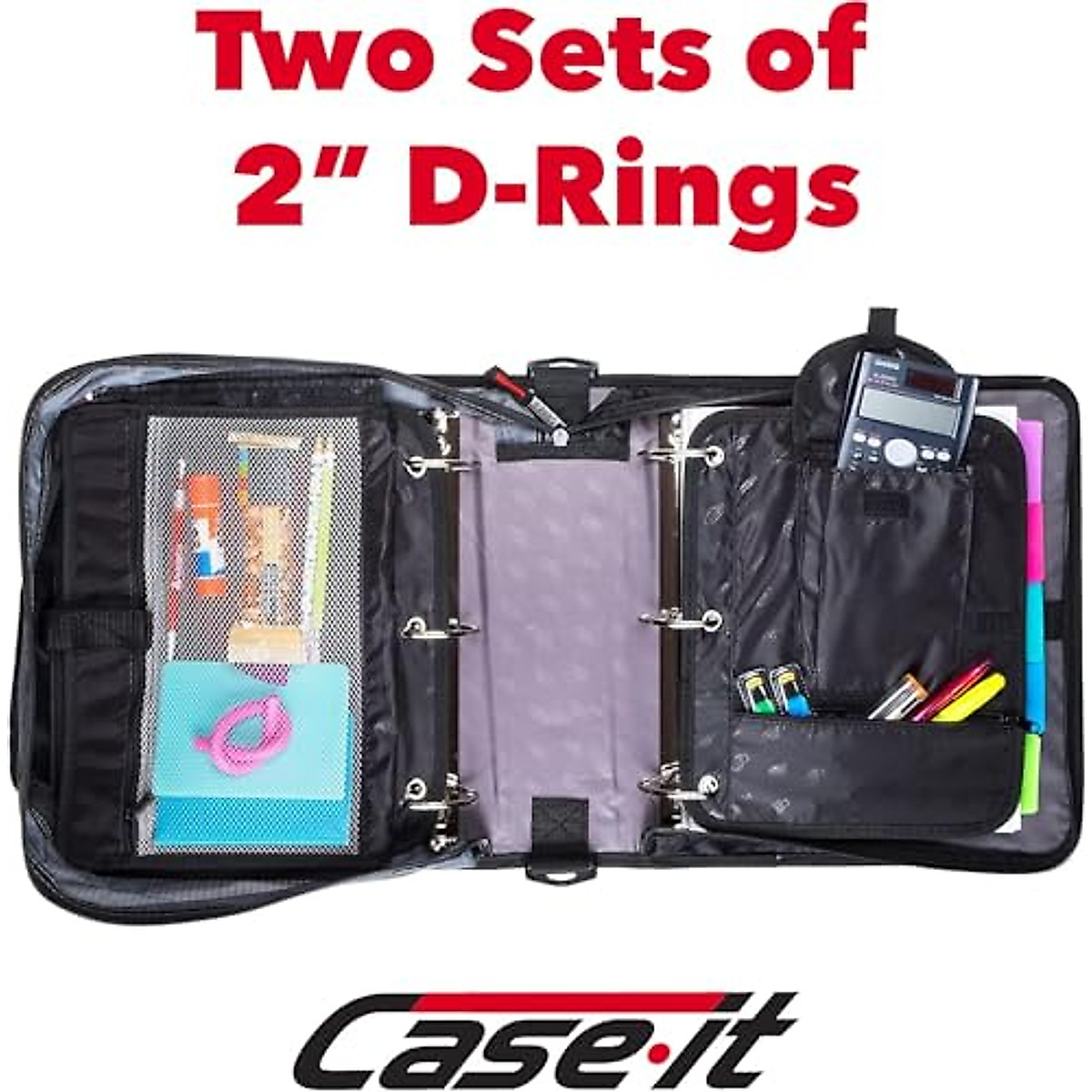 Case-it The Dual 2.0 Zipper Binder - Two 2 Inch D-Rings - 5 Subject File Folder - Multiple Pockets - 800 Sheet Capacity - Comes with Shoulder Strap - Black Dual-301
