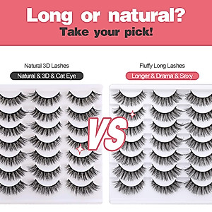 Newcally Lashes Mink Natural Look Cat Eye Wispy False Eyelashes Fluffy Volume Long Fake Eye Lashes Pack 3D Strip Faux Mink Eyelashes 14 Pairs