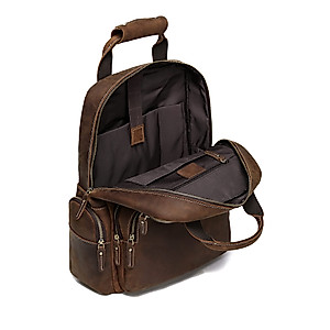 Taertii Vintage Full Grain Genuine Leather Backpack For Men 18'' Laptop Bag Large Capacity Business Weekender Travel Hiking Shoulder Daypacks Rucksack - Brown