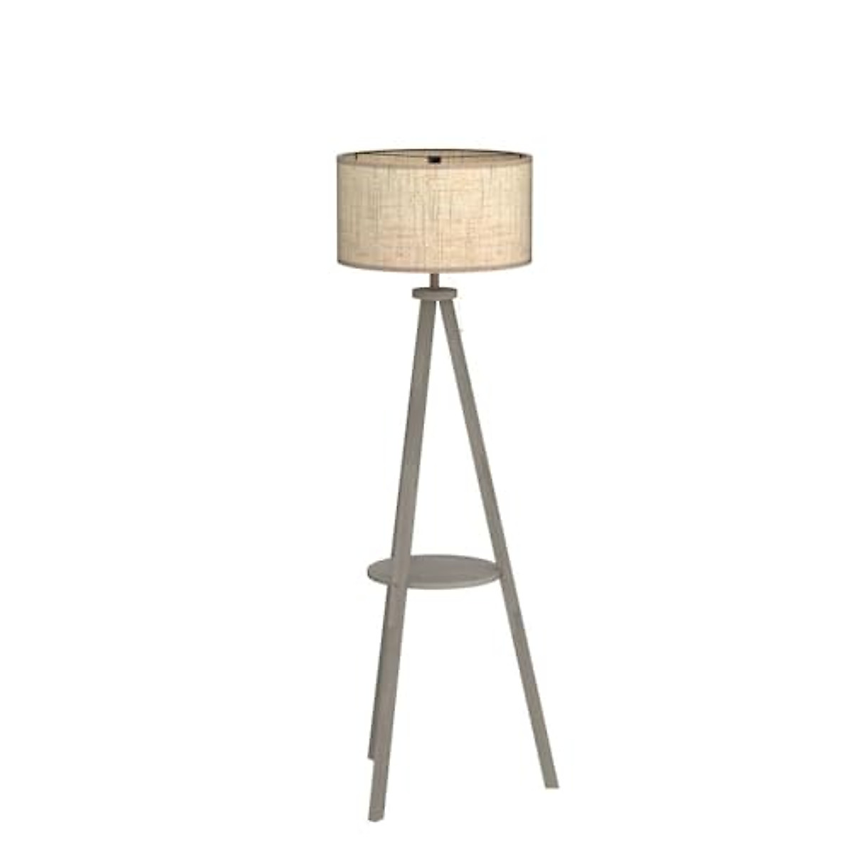 ELYONA Tripod Floor Lamp for Living Room Solid Wood Floor Lamp with Table - Farmhouse Shelf Tall Reading Standing Light with Drum Shade for Bedroom, Office, Study Room, 9W LED Bulb Included, Grey