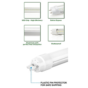 Alpha T8 T10 T12 LED Light Bulbs Clear or Frosted Lens 4FT 18W 6000K-6500K Cool White Bright Dual End Replacement 40W 4 FT Fluorescent Lamp Ballast Bypass Home Office Shop Pack of 4 (Clear Lens)
