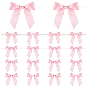 50pcs 3.5" Small Pink Bow Twist Tie Bows Mini Bows Wedding Favor Ribbon Bows for Cookie Candy Bagging Baby Shower Halloween Thanksgiving