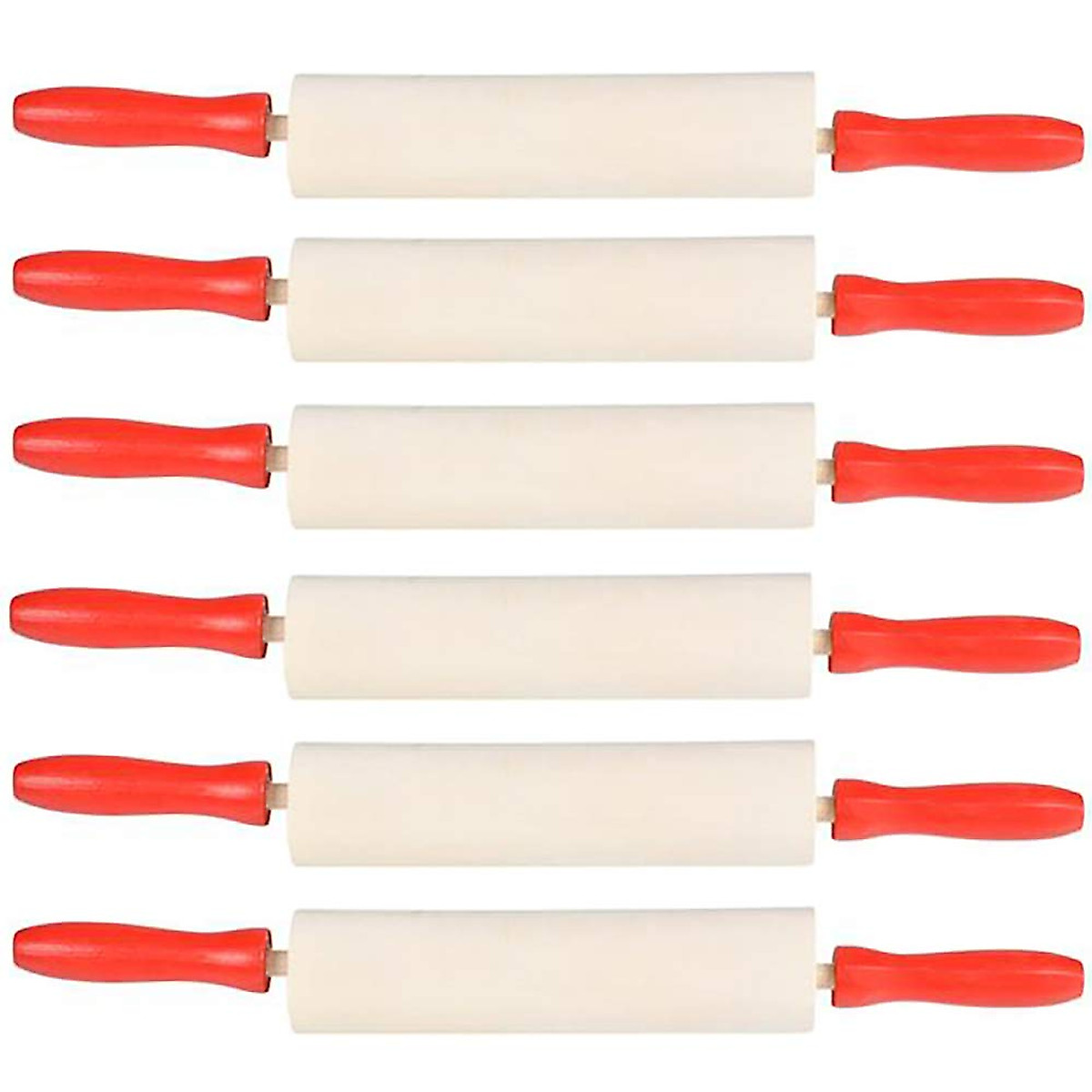 Mini Rolling 7.5 Inch (Pack of 6) Rolling Pin for Play Dough - Wood Kids Rolling Pin For Little Bakers, With Red Handles Arts and Crafts Clay Roller, 7.5" (6-Pack)