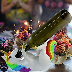 World of Wonders Rainbow Unicorn Decorative Wine Bottle Holder | Unicorn Bottle Holder Animal Wine Holder | Pride Unicorn Tabletop Wine Rack | Fantasy Themed Gifts - 11"