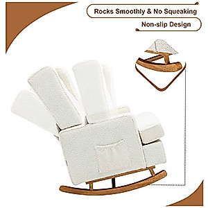 KINFFICT Upholstered Accent Rocking Chair, Mid Century Glider Rocker for Baby Nursery, Modern Wingback Armchair for Living Room, Bedroom, 300 LBS Weight Capacity, White