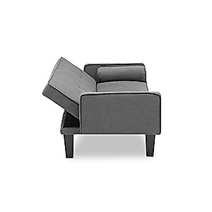 72" Modern Futon Sofa Loveseat Convertible Sleeper Couch Bed Daybed, Folding Recliner with Two Pillows, Cotton Linen 2-Seat Sofá & Couches for Living Room, Apartment, Limited Space Furniture Sets