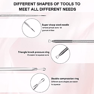 Fluco Blackhead Remover Pimple Popper Tool Kit, 8pcs Blackhead Comedone Extractor Tool for Nose Face, Blemish Whitehead Extraction Popping, Stainless Silver