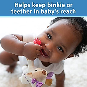 Dr. Brown's Baby Lovey Pacifier Holder & Teether Clip with Pink HappyPaci and Three Flexees Beaded Teether Rings, 100% Silicone