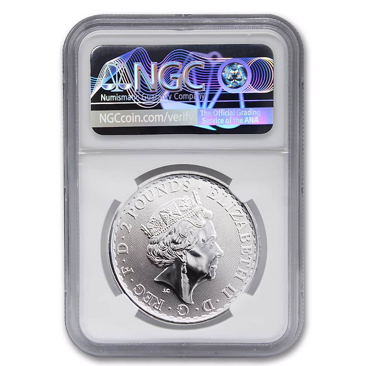 2023 1 oz British Silver Britannia Coin by the Royal Mint Gem Uncirculated (Early Releases - Final Queen Elizabeth Label) 2£ GEMUNC NGC