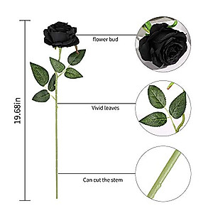 Luyue Artificial Silk Black Rose Flower Bouquet Wedding Party Home Decor, Pack of 10-Black