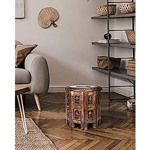 Small Table, Round End Table,Side Table, Side Tables Living Room,End Table,Round Side Table,Altar Table, Carved Side Table,Wood Accent Table,Carved Wood Table 12 Inch Round Top x 12 Inch High - Burnt