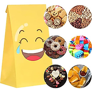 Expression paper bag, smiley paper bag, 48pcs Party Favor Bags, Colors Small Gift Bags, Small Kraft Paper Bags, Kids Goodie Bags with Stickers Small Gift Bag for Birthday Party Baby Shower Favor.