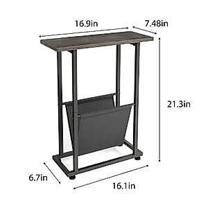 Fixwal Small Narrow Side Table, Slim Nightstand with Storage Shelf, Magazine Table for Small Spaces, End Table for Living Room, Bedroom, Hallway (Grey)