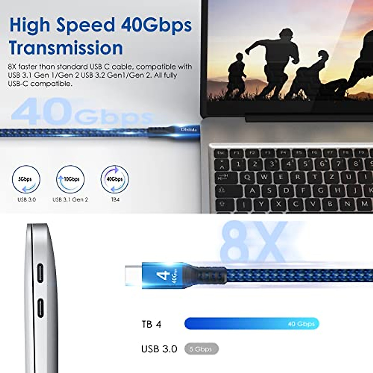 Dbilida 240W for Thunderbolt 4 Cable 6.6 ft, 40Gbps USB C Cable with PD 3.1, 8K 60Hz 4K 144Hz USB 4 Cable for iPhone 15/Plus/Pro/Pro Max, Thunderbolt 3 Cable, Hub, SSD, Docking, eGPU