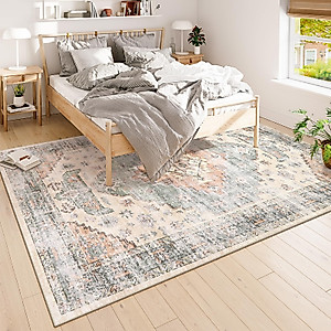 LEEVAN 8x10 Area Rug Washable Living Room Rug Ultra-Thin 8x10 Rug for Bedroom Non Slip Classroom Rug Kids Rug Tan Stain Resistant Area Rug for Nursery/Playroom